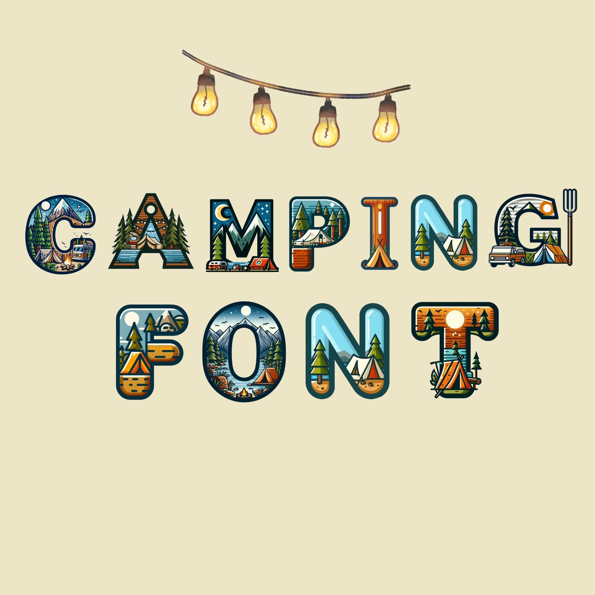 Camping Font, Alphabet With Camping Design, Camping Letters as Png - Etsy