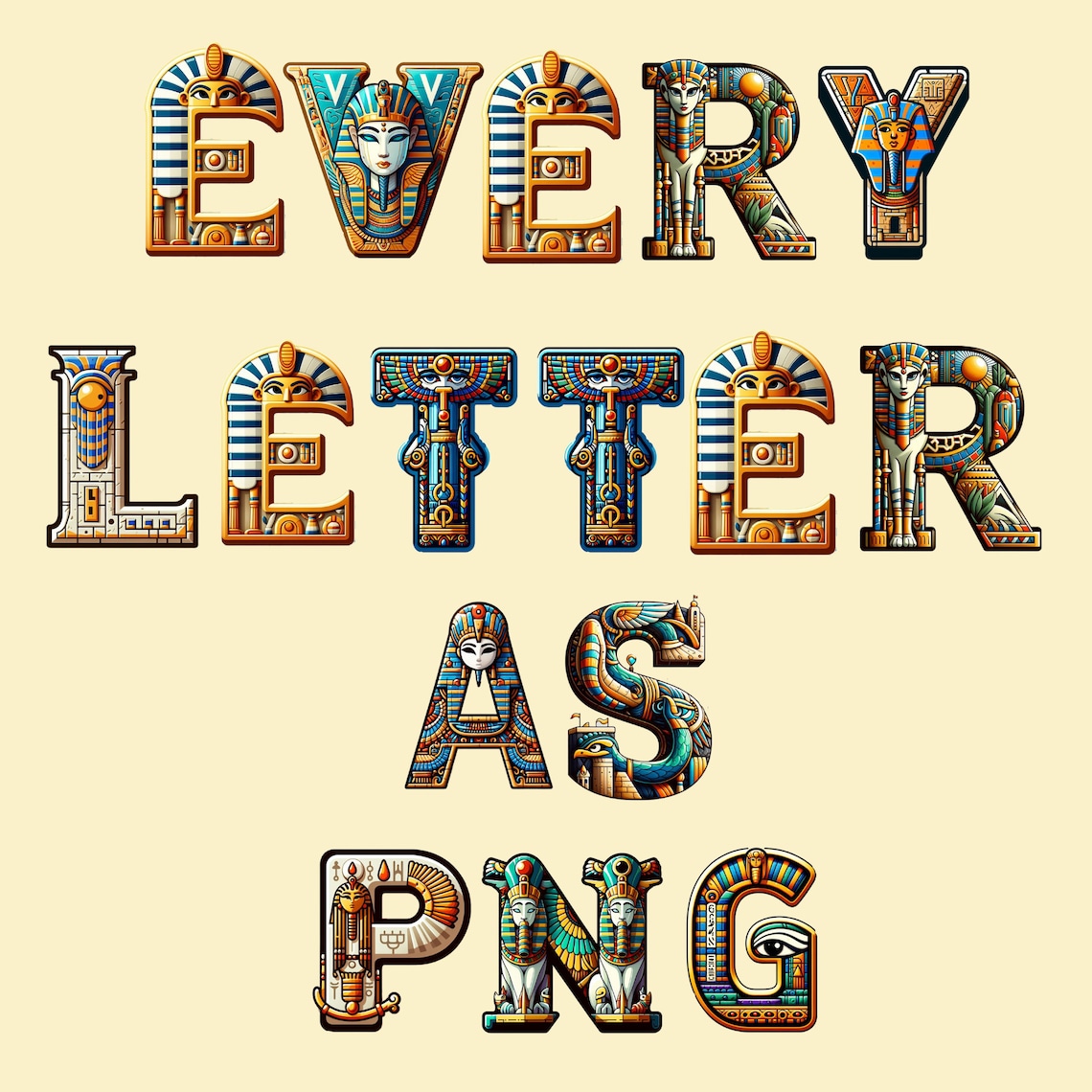 Egypt Font, Alphabet With Egypt Design, Island Letters as Png - Etsy