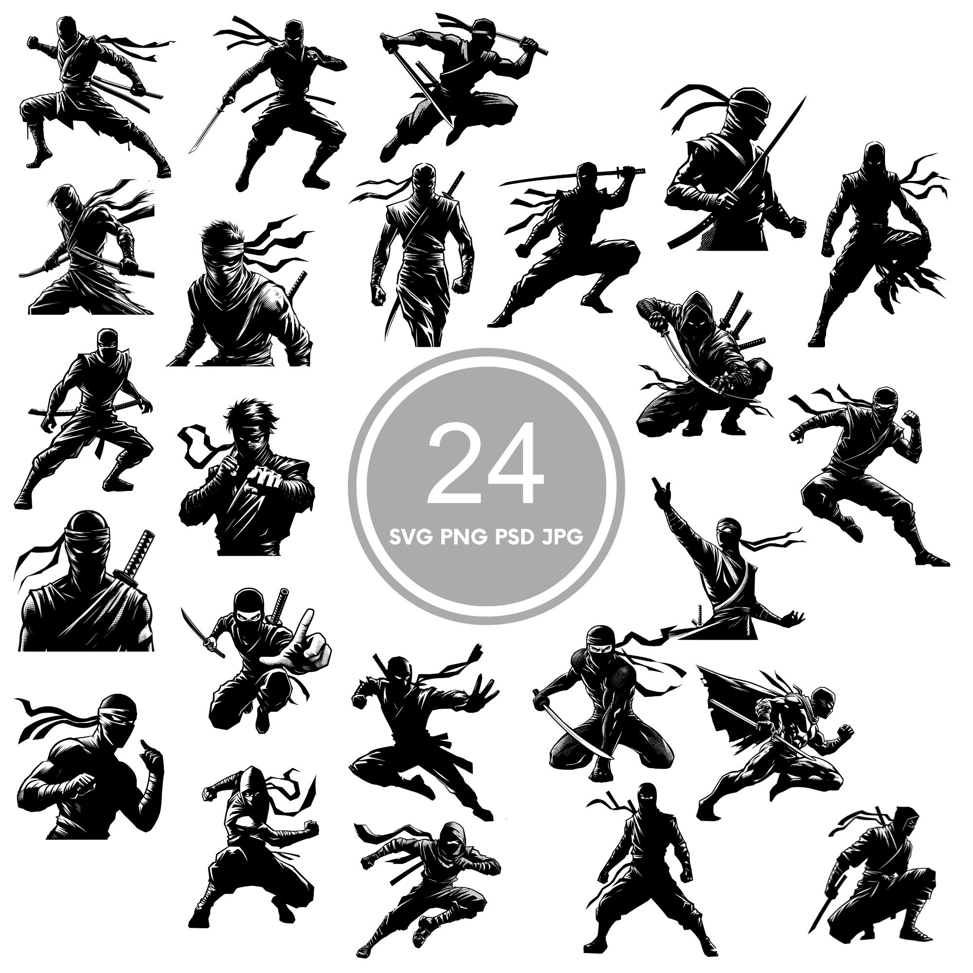Ninja SVG Bundle 24 Assassin Designs PNG PSD - Etsy