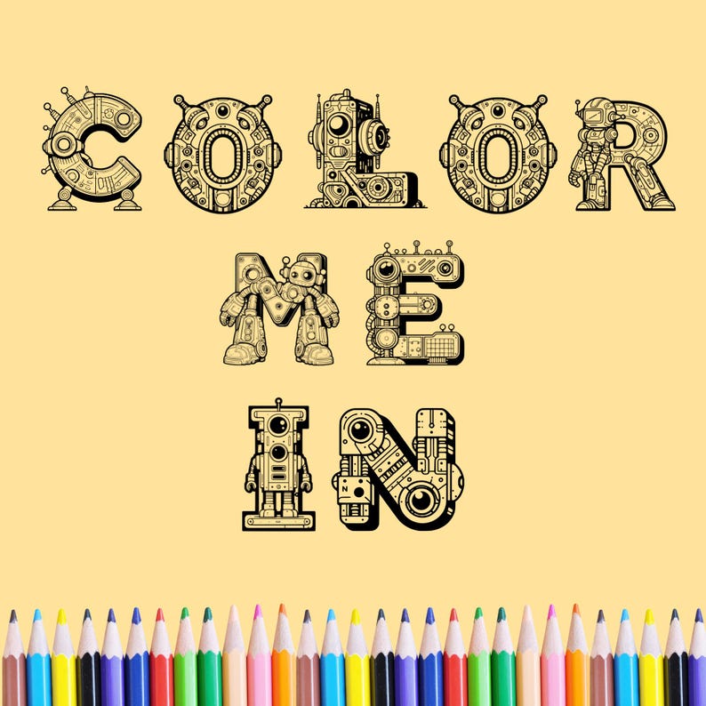 Robot Alphabet Coloring PNG – Futuristic Letters for Kids - Etsy