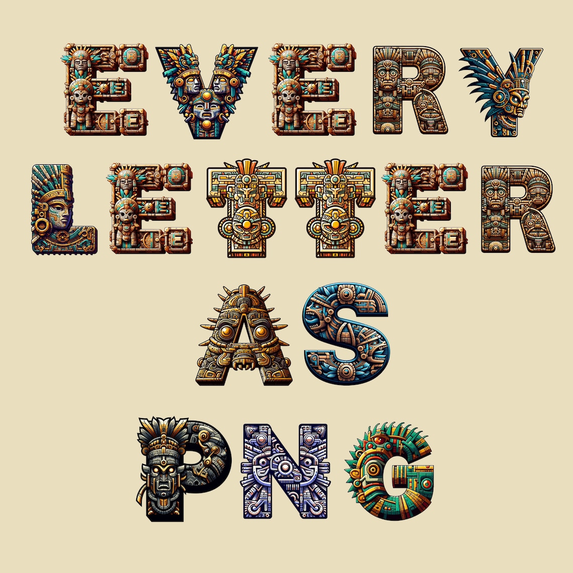 Aztec Font, Alphabet With Aztec Design, Aztec Letters as Png - Etsy