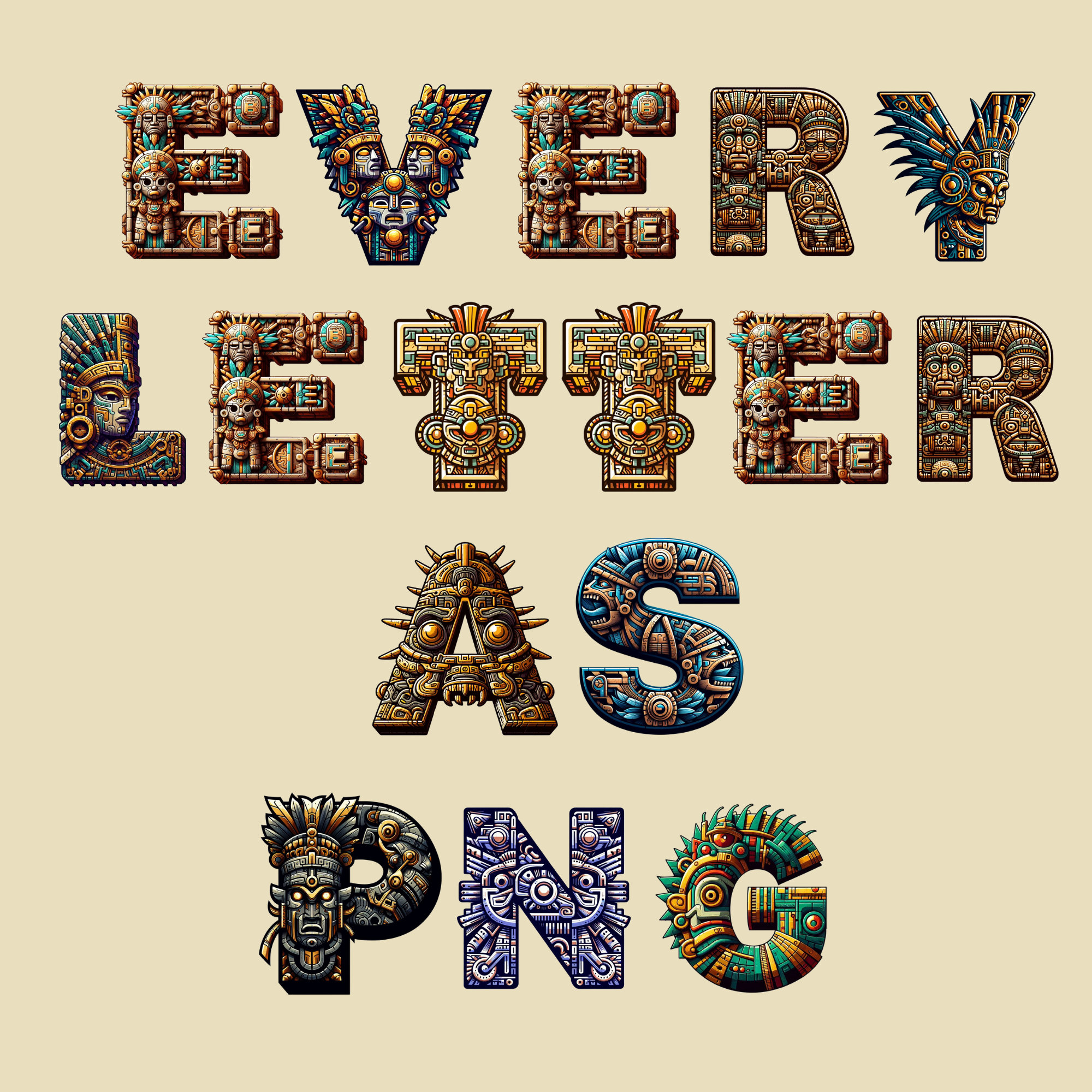 Aztec Font, Alphabet With Aztec Design, Aztec Letters as Png - Etsy