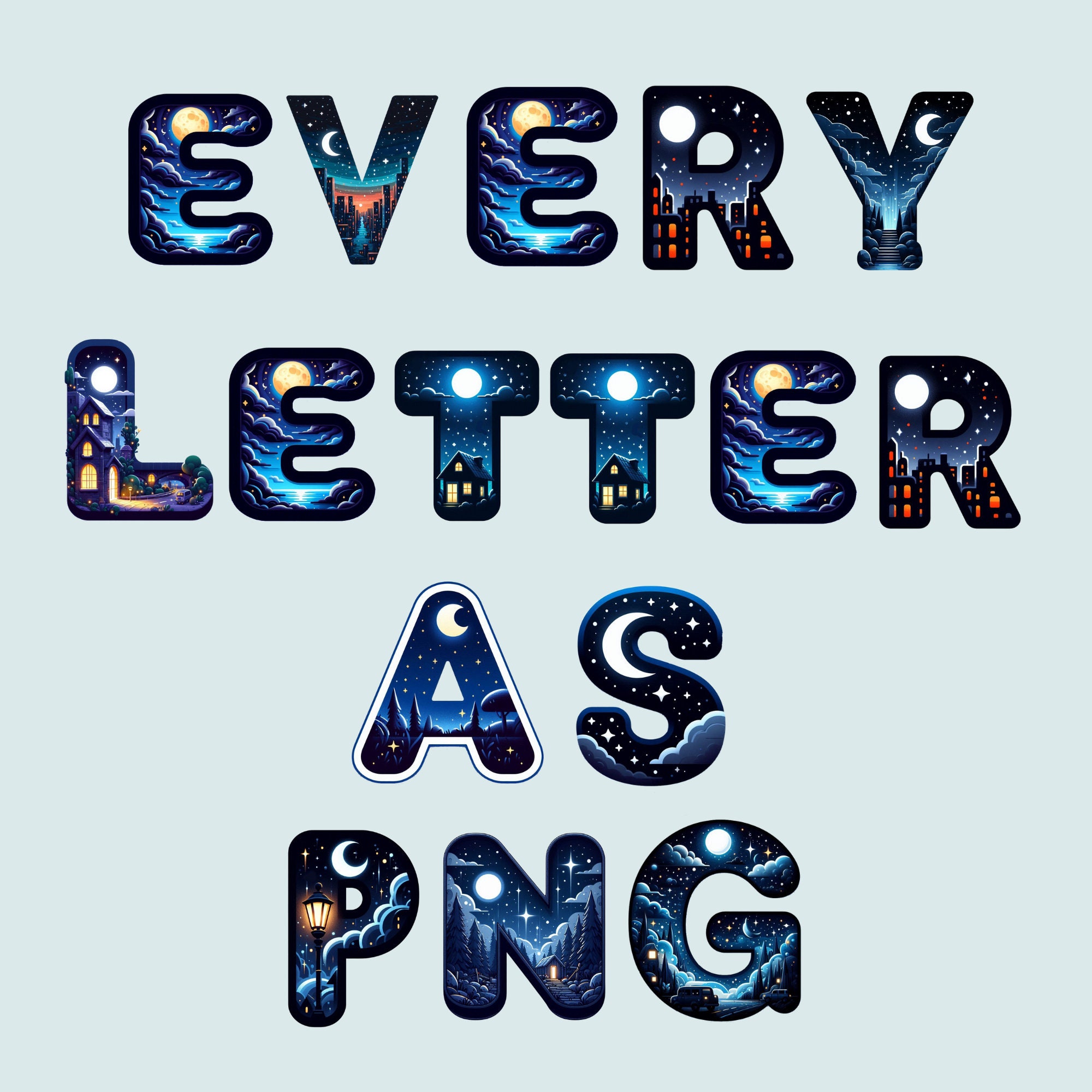 Night Font, Alphabet With Moonlight Design, Twilight Letters as Png - Etsy