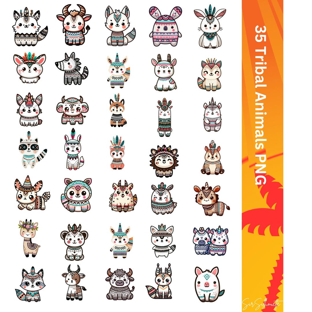 Cute Tribal Animal Digital Design for Stickers - Etsy