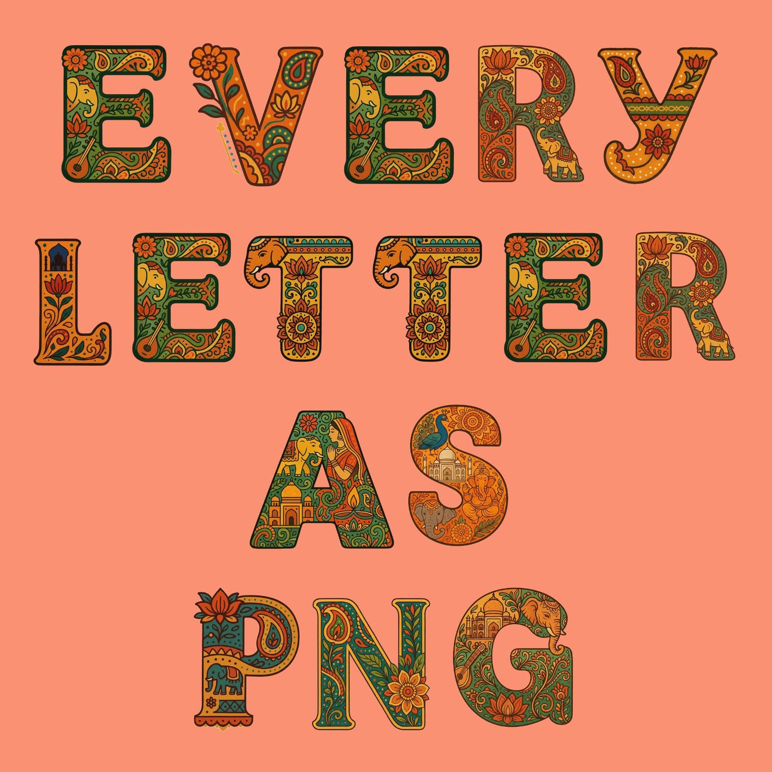 India Alphabet Clipart, Bollywood PNG Letters, South Asia Typography ...