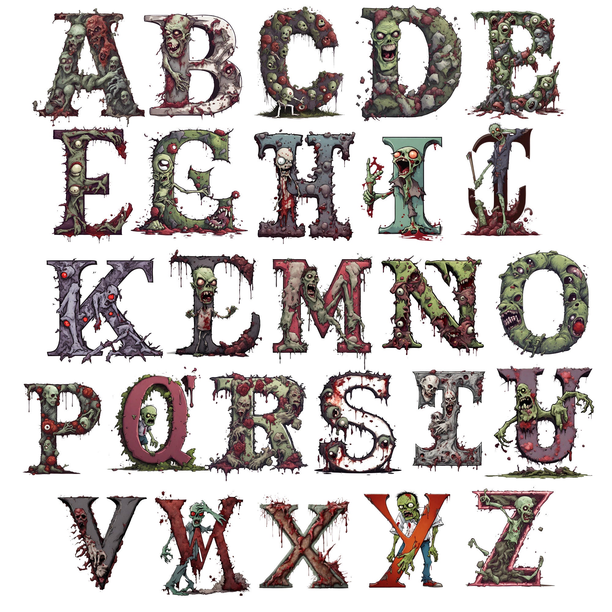 Zombie Font, Alphabet With Halloween Design, Zombie Letters as Png - Etsy