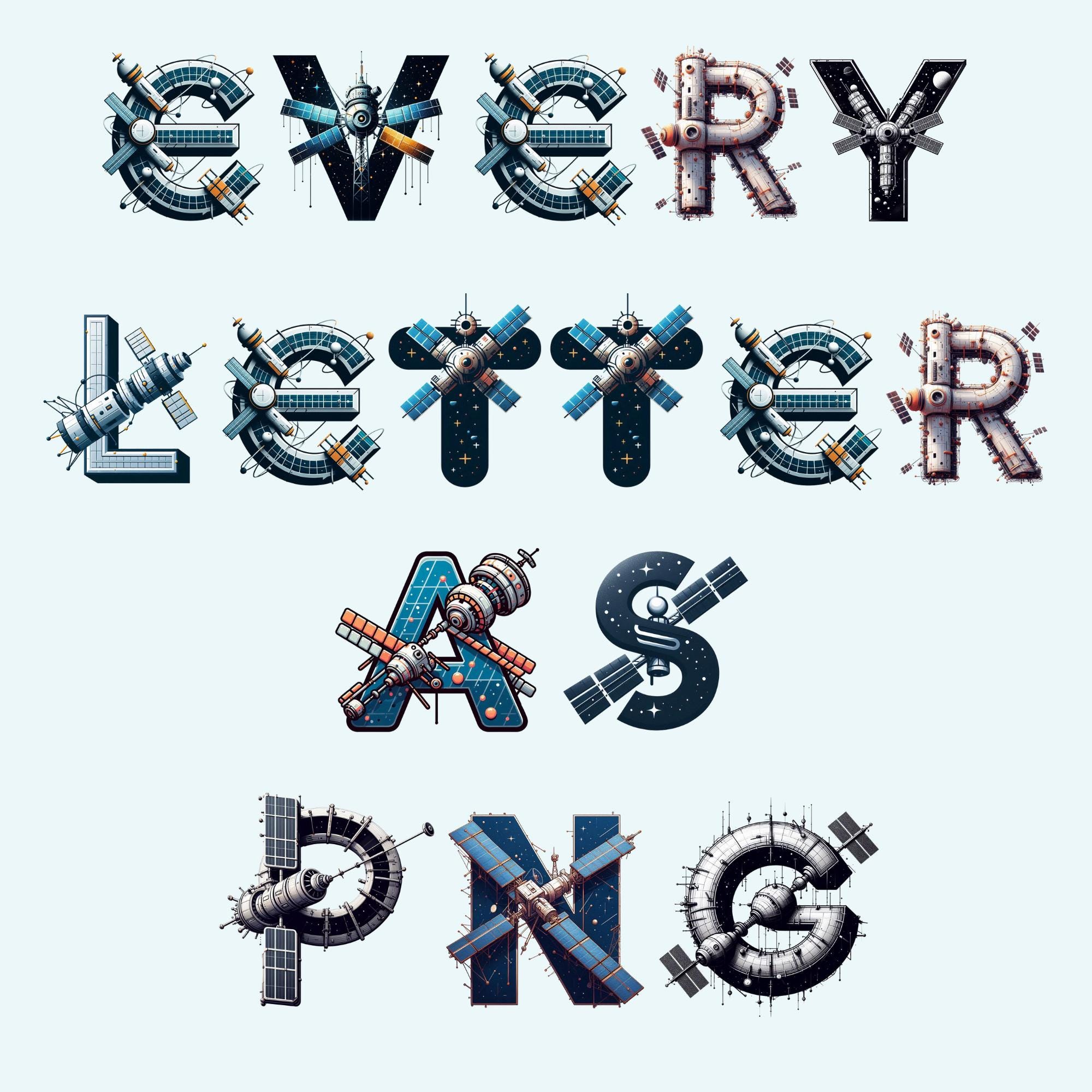 Satellite Alphabet Clipart, Orbit Letters PNG, Space Signal Sublimation ...