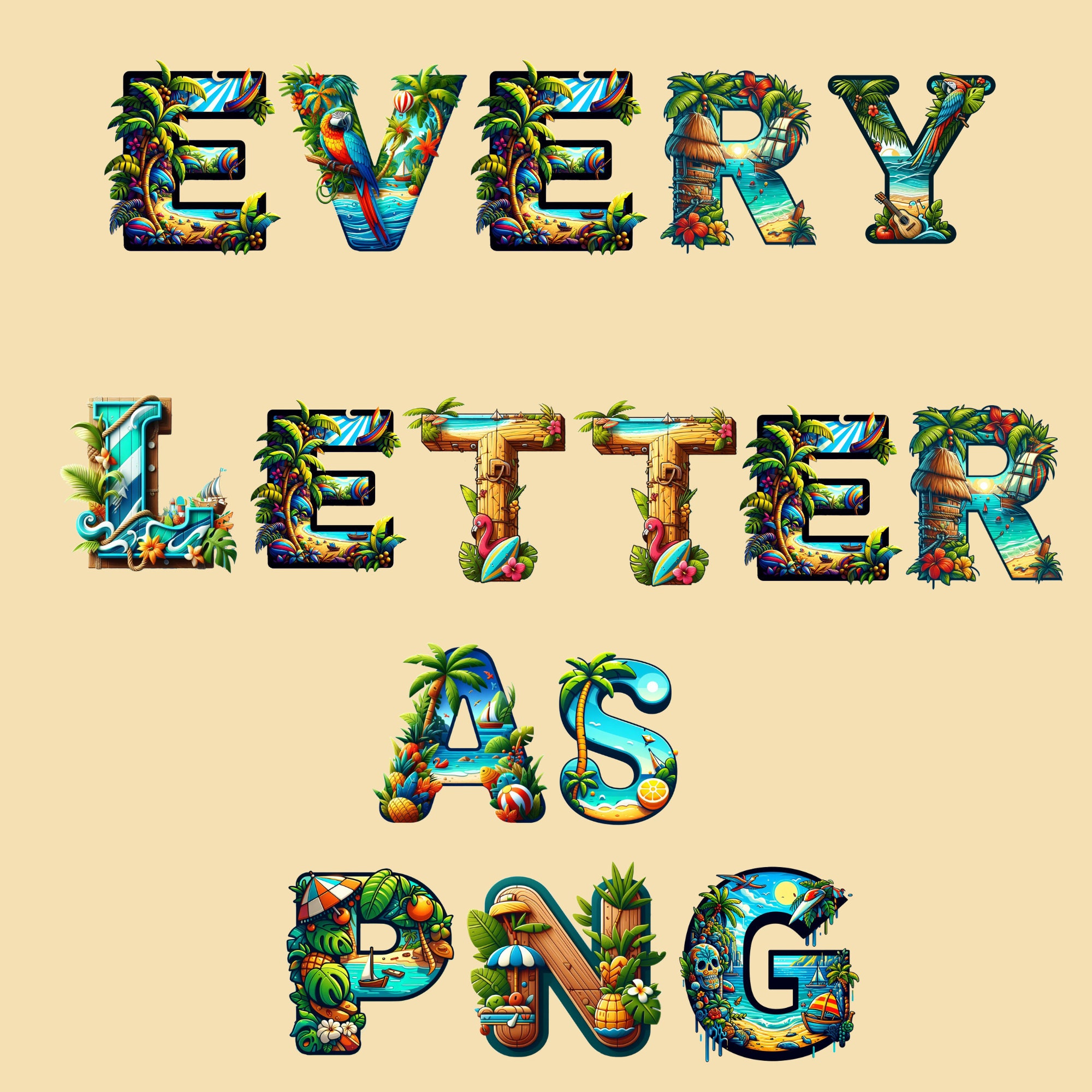 Caribbean Font, Alphabet With Caribbean Design, Island Letters as Png ...