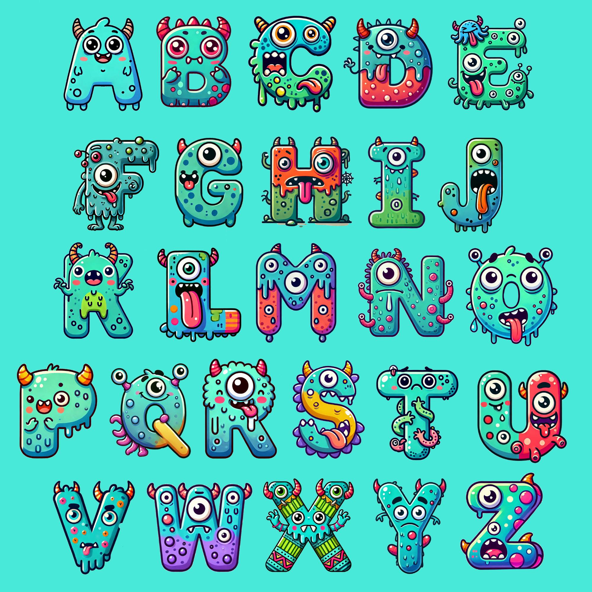 Monster Alphabet Clipart, Scary Creature Letters PNG, Spooky Halloween ...