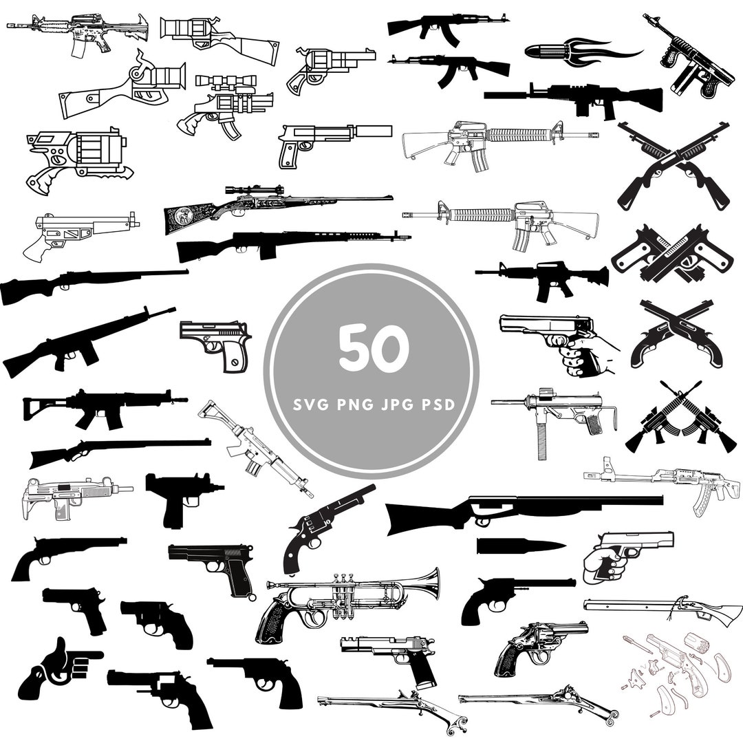 Gun Design SVG, Weapon Svg Bundle, PNG, PSD - Etsy