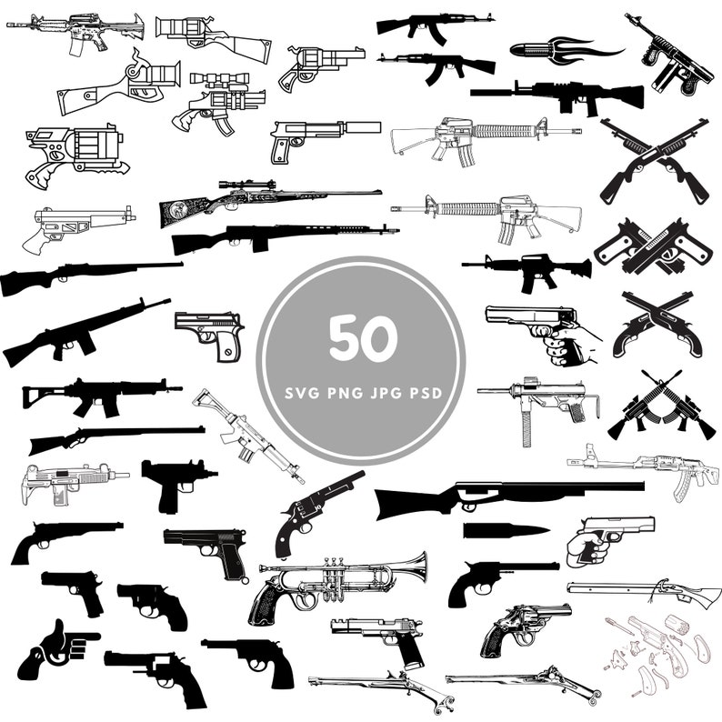 Gun Design SVG, Weapon Svg Bundle, PNG, PSD - Etsy