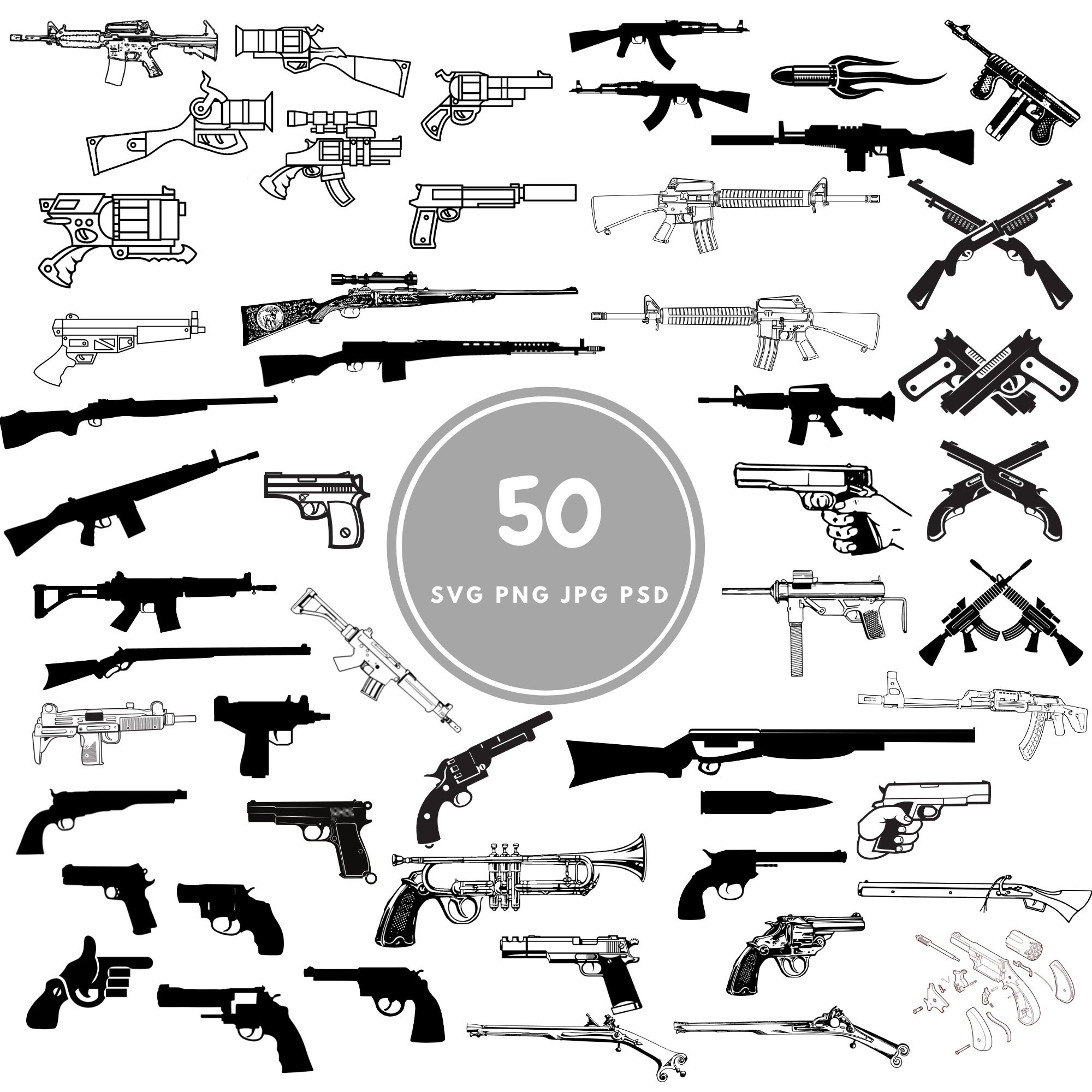 Gun Design SVG, Weapon Svg Bundle, PNG, PSD - Etsy