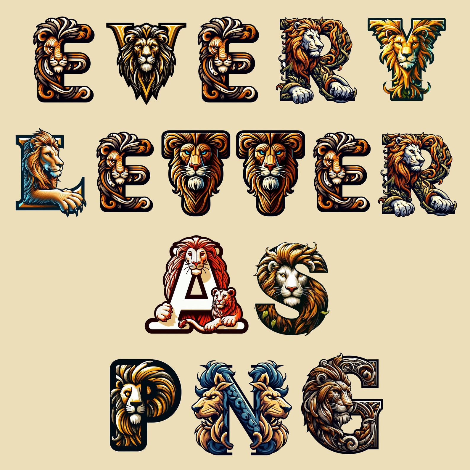 Lion Font, Alphabet With Lion Design, Lion Letters as Png - Etsy