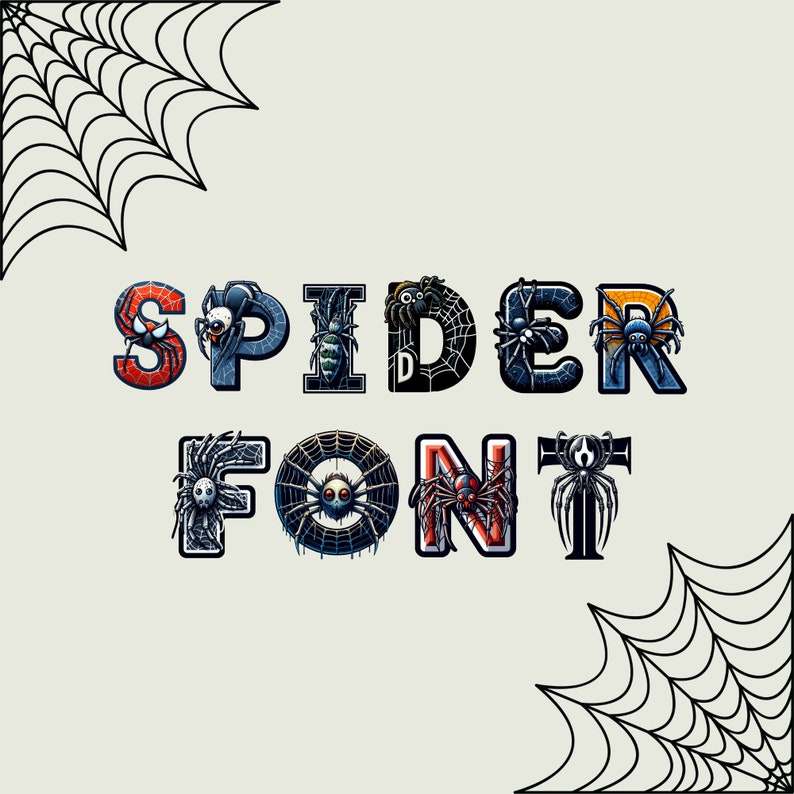 Spider Font, Alphabet With Spider Design, Spider Letters as Png - Etsy
