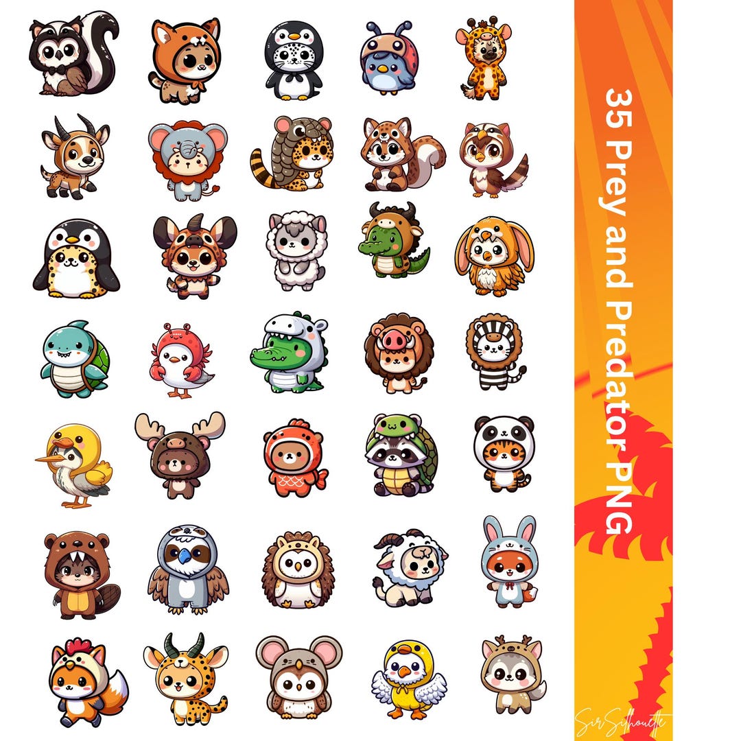 Cute Prey and Predator Animal Digital Design for Stickers - Etsy