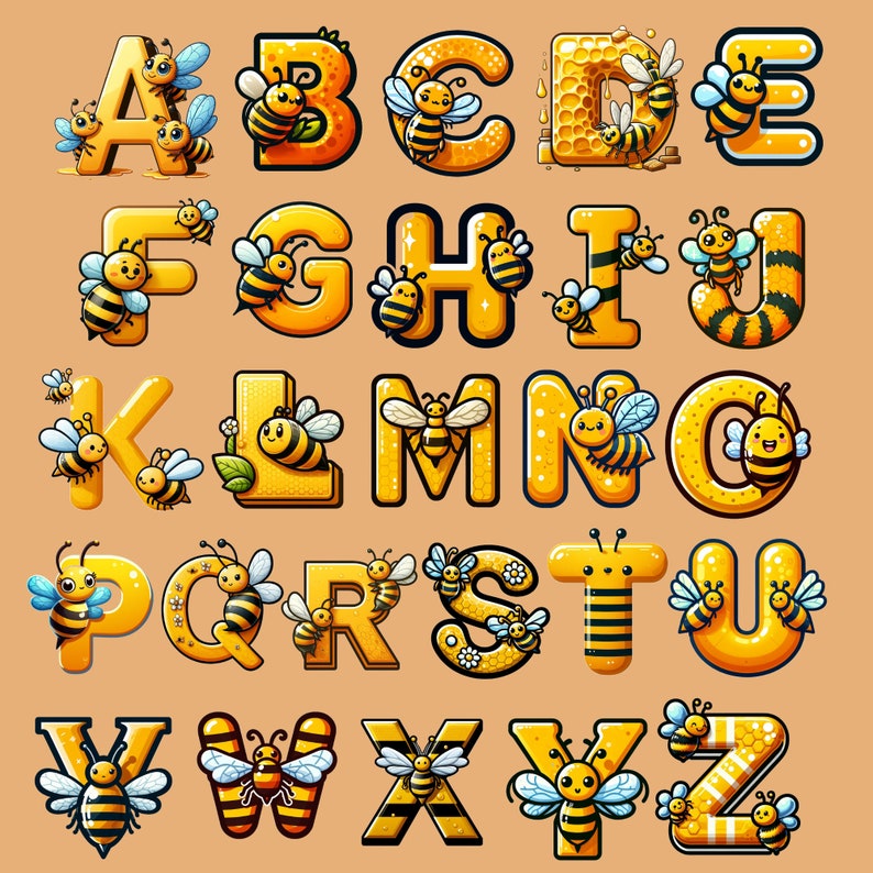 Bee Font, Alphabet With Bee Design, Bee Letters as Png - Etsy