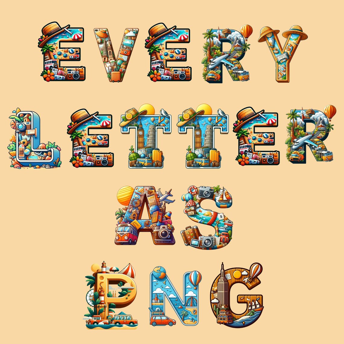 Travel Font, Alphabet With Travel Design, Holiday Letters as Png - Etsy