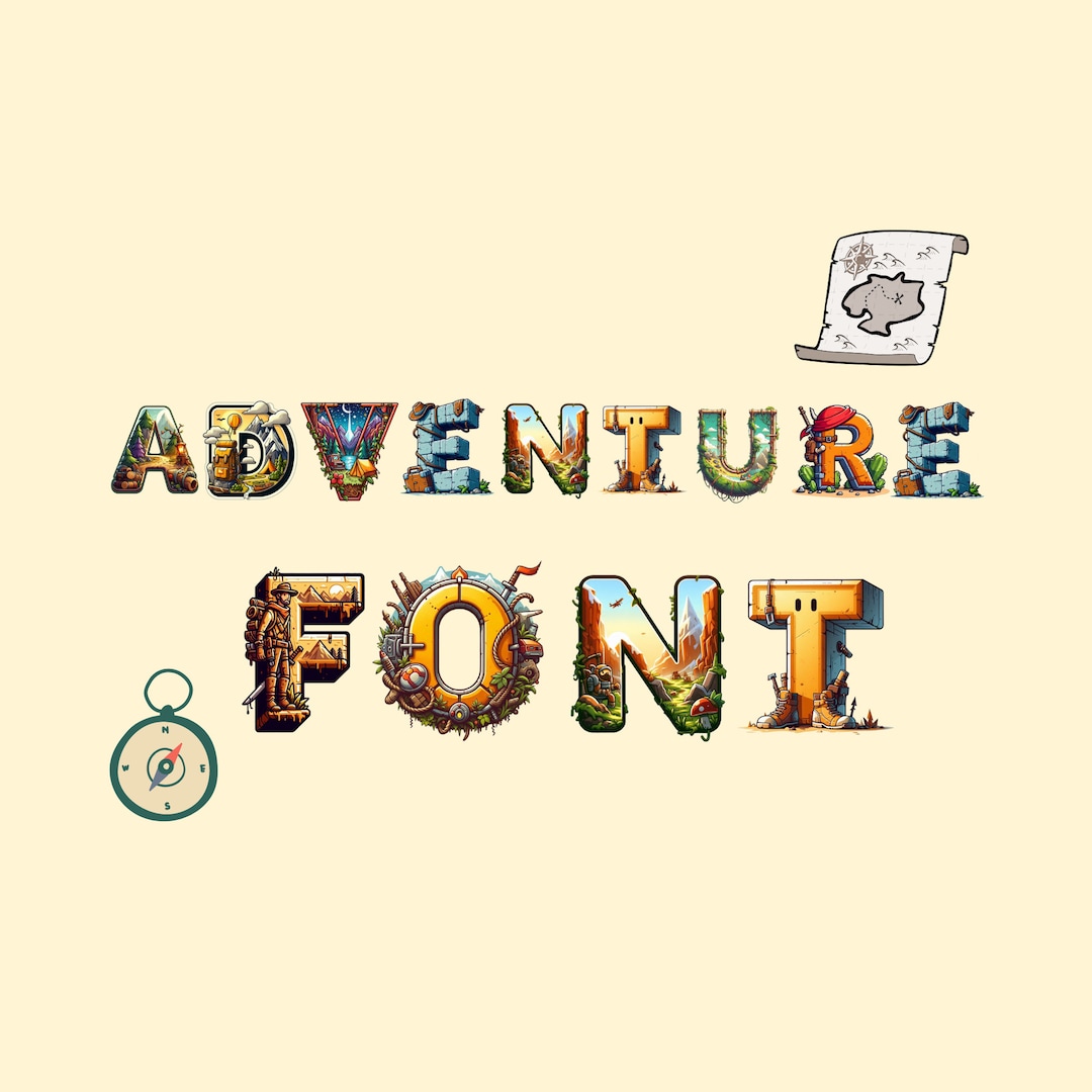 Adventure Font, Alphabet With Exploration Design, Travel Letters as Png ...