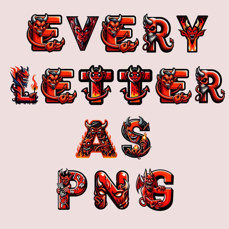 Devil Font, Alphabet With Devil Design, Devil Letters as Png - Etsy