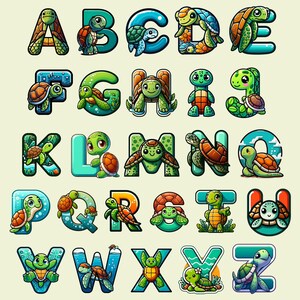 Turtle Font, Alphabet With Turtle Design, Turtle Letters as Png - Etsy
