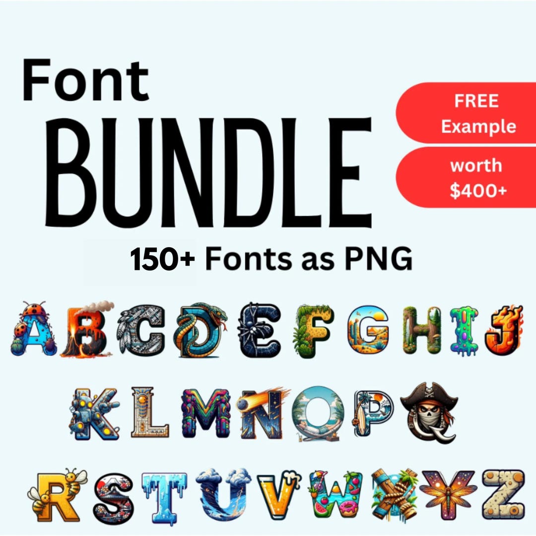 Font Bundle - 150+ Fonts as PNG - Etsy