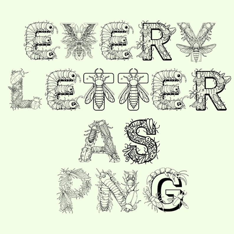 Insect Alphabet Coloring PNG – Fun Insect Letter for Coloring - Etsy