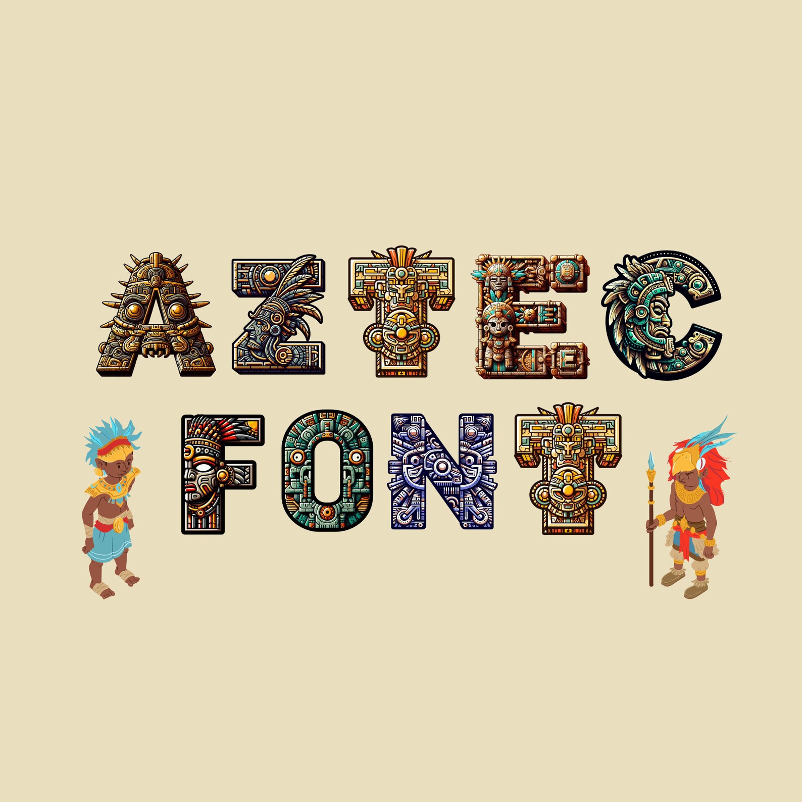 Aztec Font, Alphabet With Aztec Design, Aztec Letters as Png - Etsy