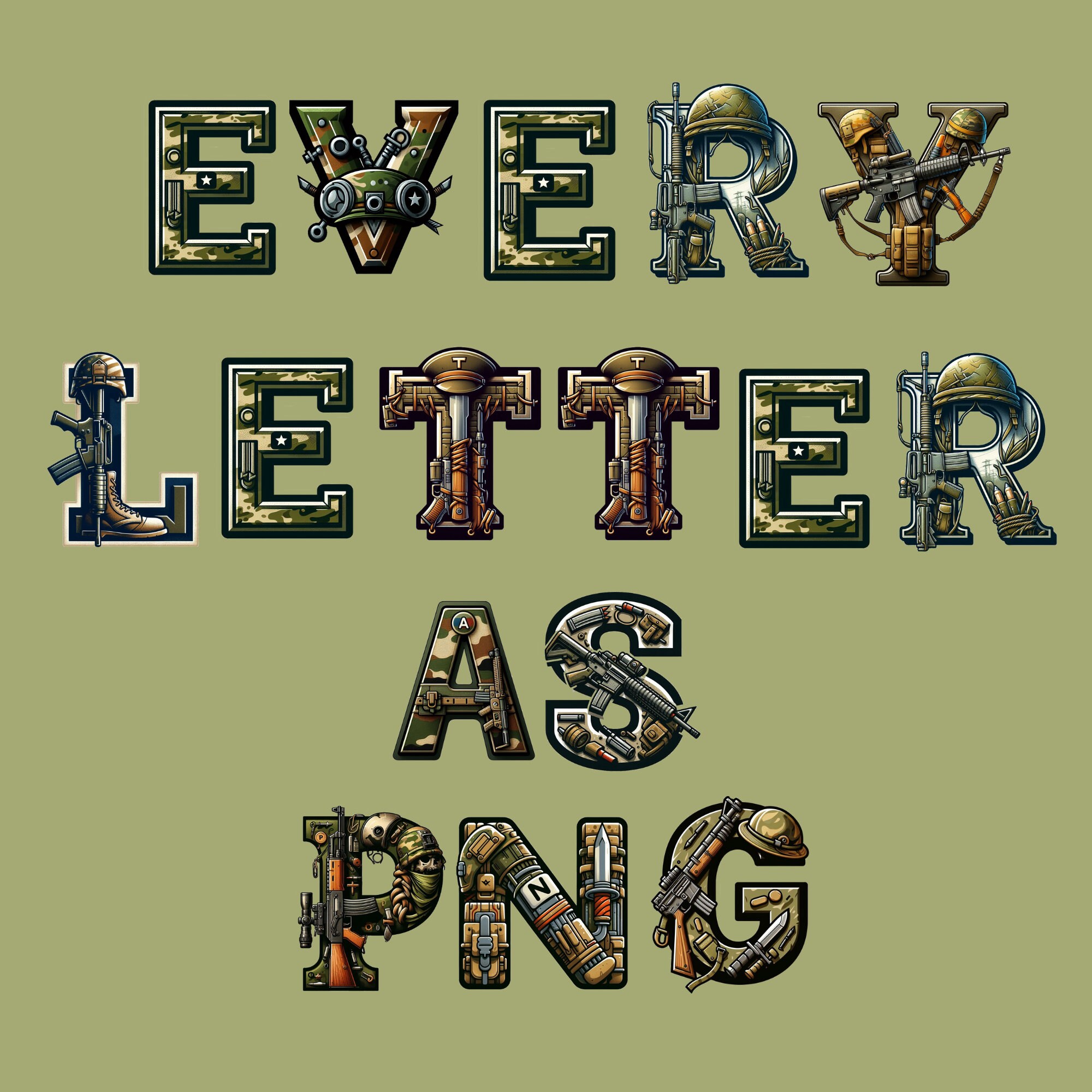 Military Font, Alphabet With Army Design, Combat Letters as Png - Etsy