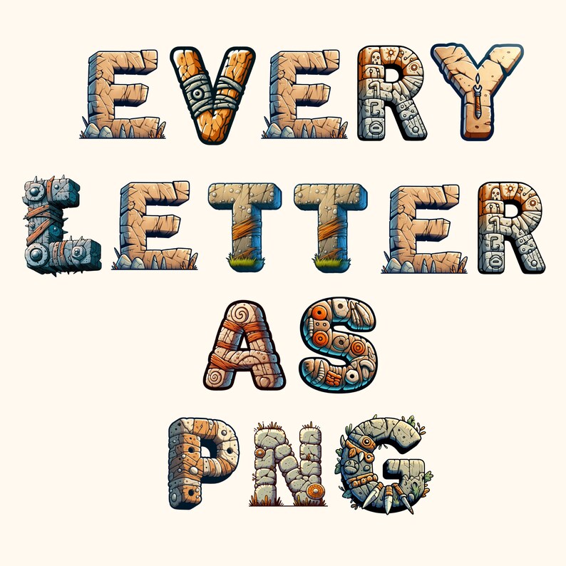 Stoneage Font, Alphabet With Stoneage Design, Cave Letters as Png - Etsy