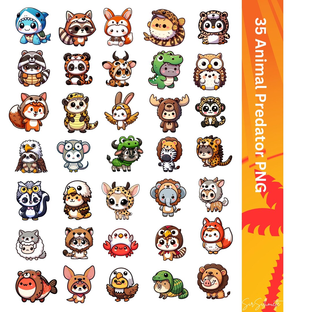 Cute Prey and Predator Animal Digital Design for Stickers - Etsy