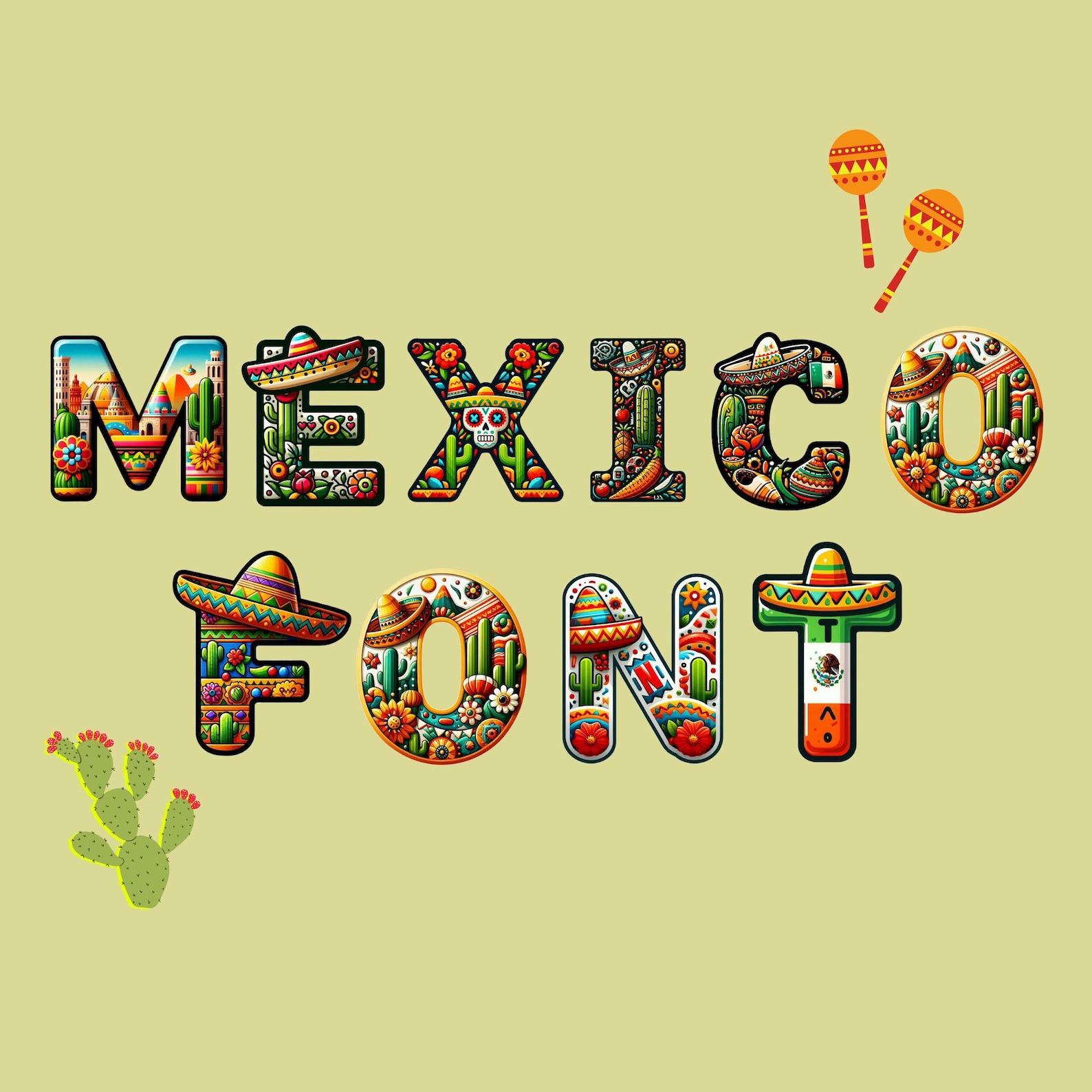 Mexico Font, Alphabet With Mexico Design, Mexico Letters as Png - Etsy