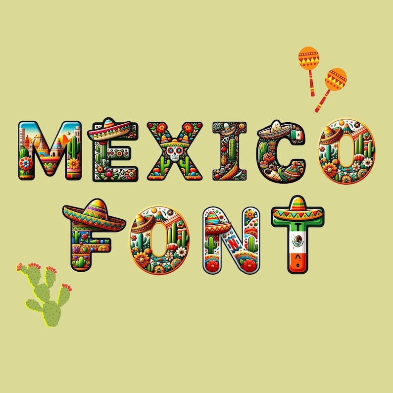 Mexico Font, Alphabet With Mexico Design, Mexico Letters as Png - Etsy