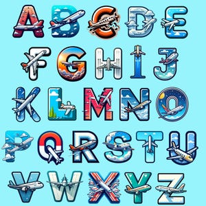 Aviation Alphabet Clipart, Airplane Letters PNG, Pilot Life Sublimation ...