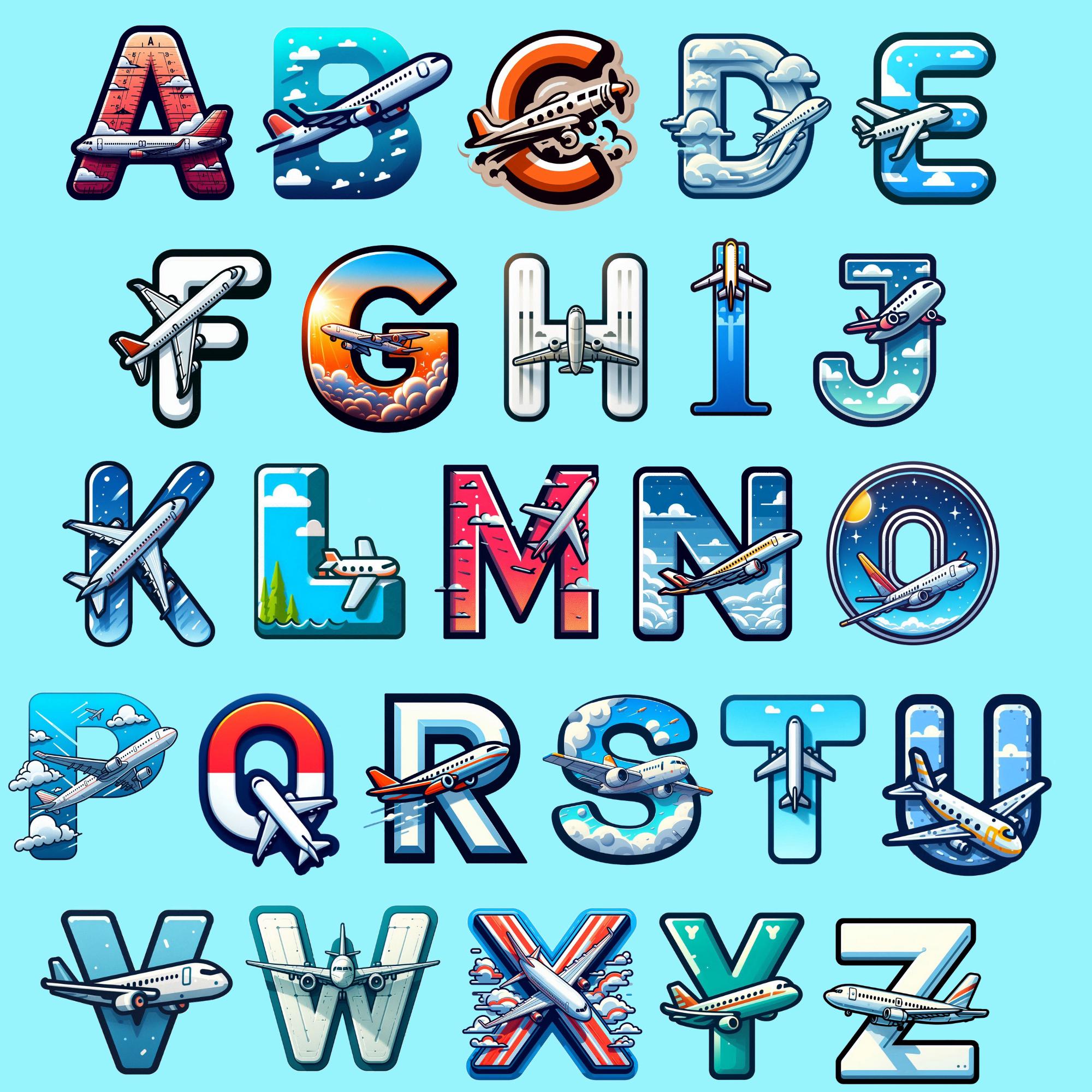 Aviation Alphabet Clipart, Airplane Letters PNG, Pilot Life Sublimation ...