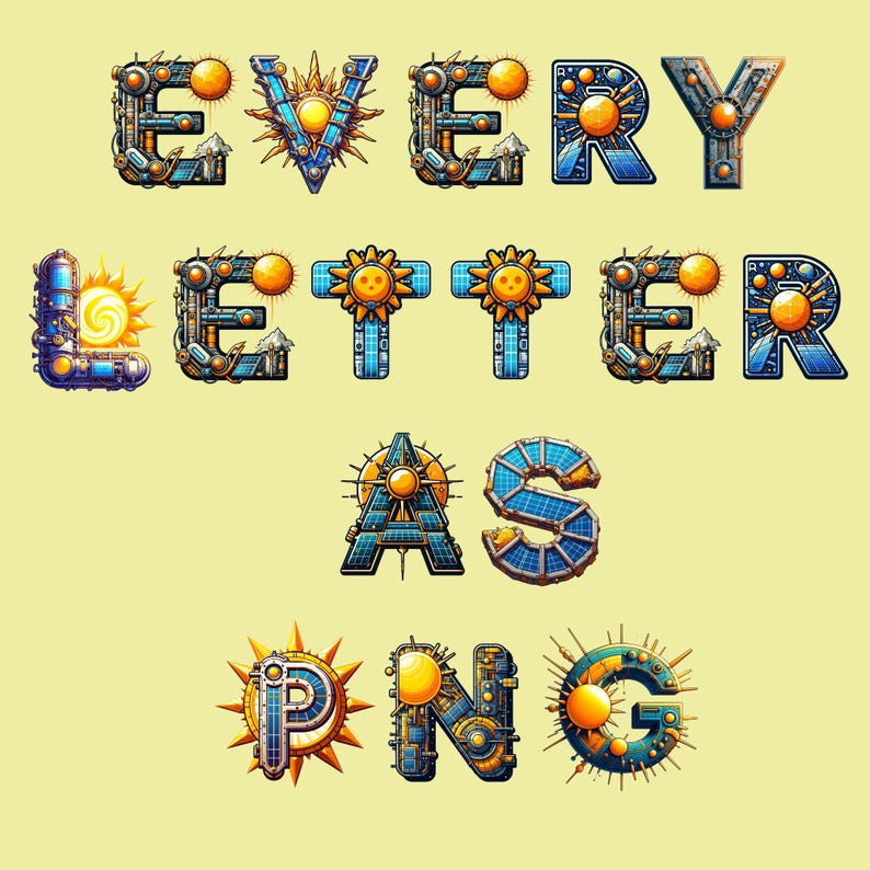 Solarpunk Font, Alphabet With Solarpunk Design, Solarpunk Letters as ...