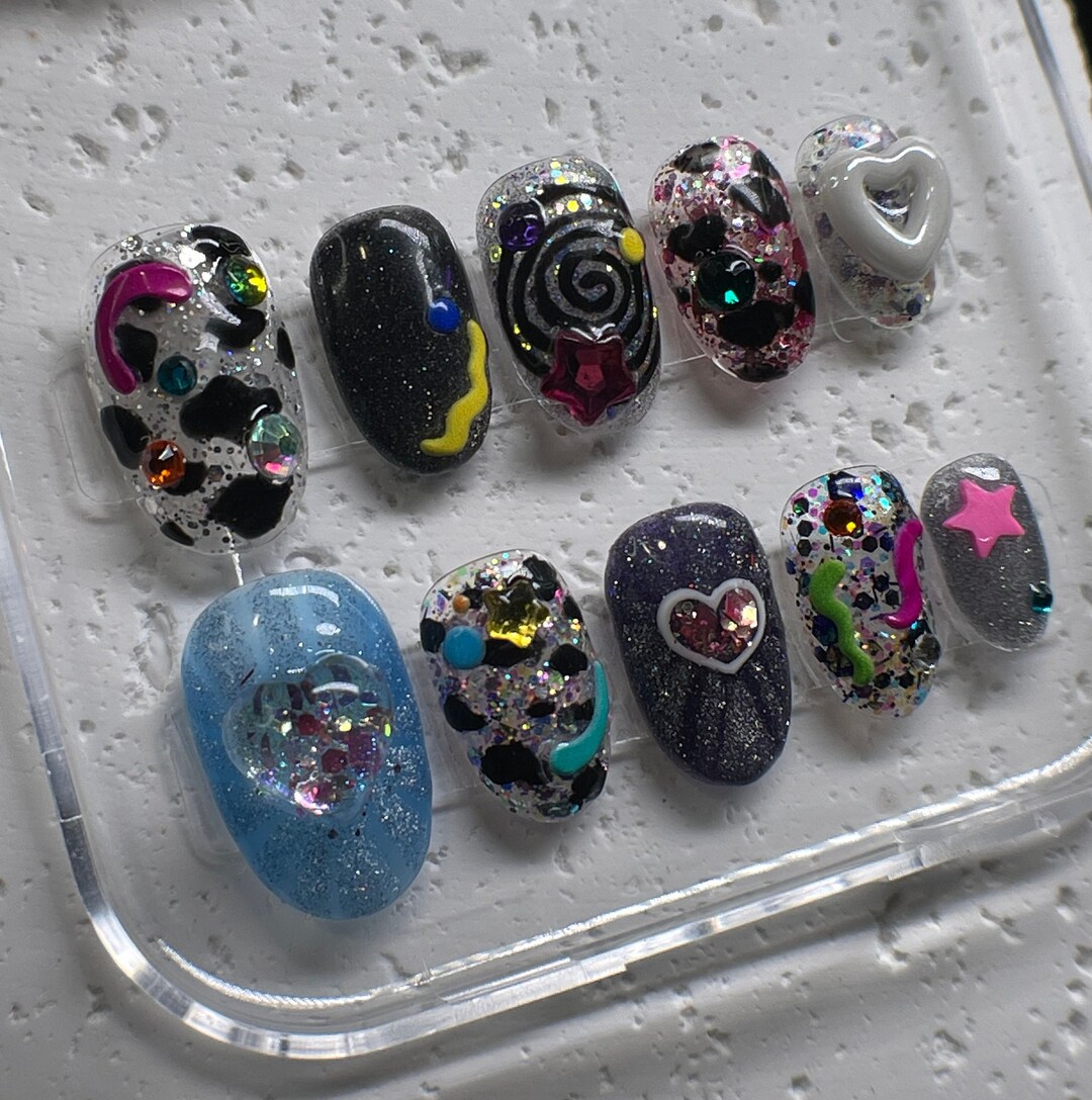 Party Funk Nails. Colourful Art With Nail Charms . Luxury Hand - Etsy