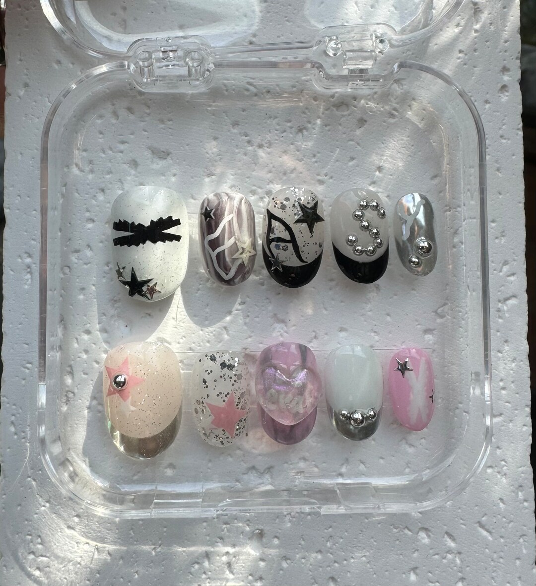 Easy. Kpop Inspired Nails Luxury Hand Made Press Ons. 3d Nails. Glitter ...