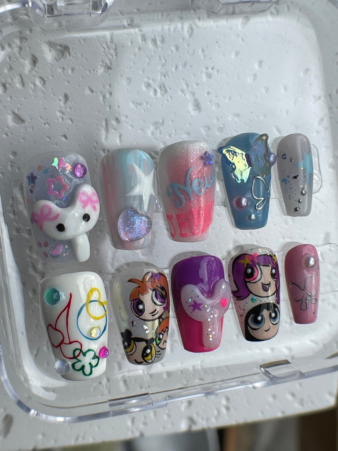 NWSNS . Kpop Inspired Nails. 3d Art . Hand Painted Luxury - Etsy