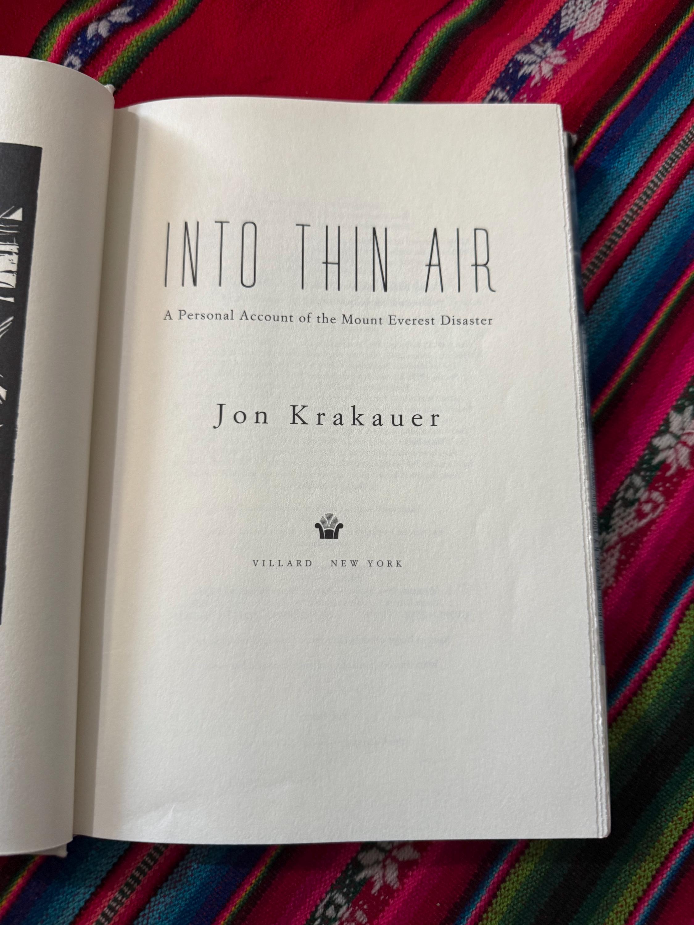 RARE VINTAGE Into Thin Air by Jon Krakauer First Edition 2nd Printing ...