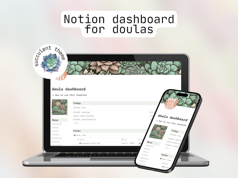 Notion Doula Dashboard Template | Adhd-friendly | Succulent Theme - Etsy