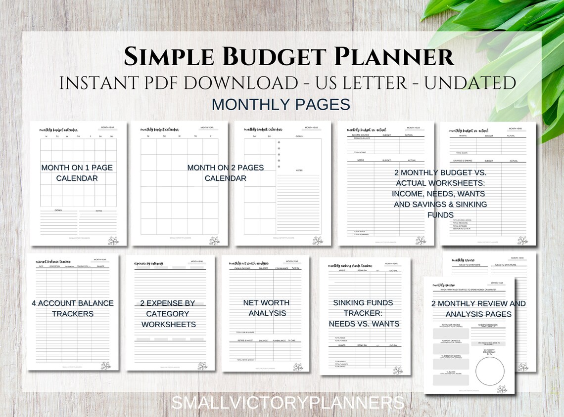 Simple Budget Planner Printable Minimalist Finance Planner Undated ...