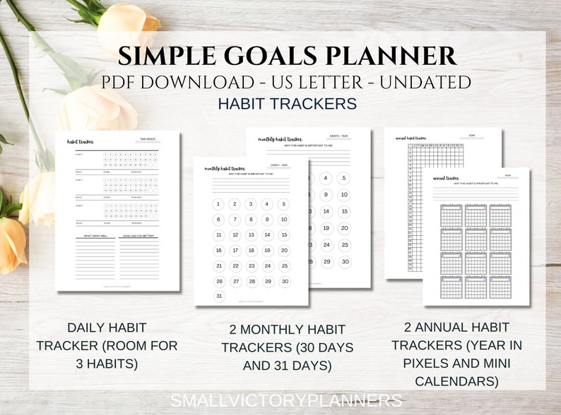 Simple Goals Planner | Minimalist Goal Setting Bundle | Undated ...