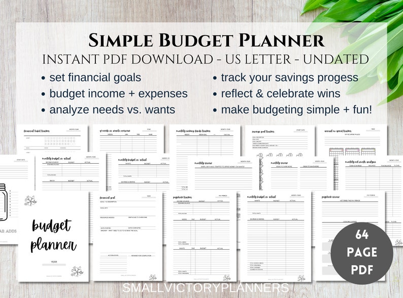 Simple Budget Planner Printable Minimalist Finance Planner Undated ...