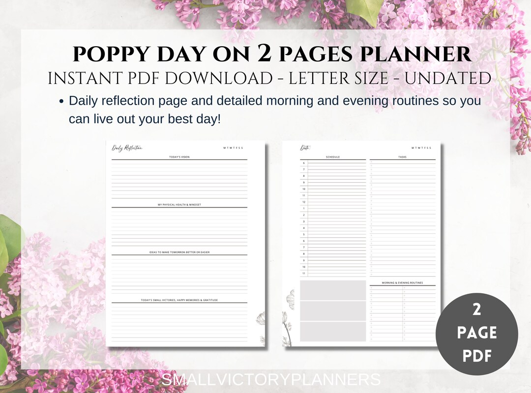 Poppy Day on 2 Pages Printable Planner DO2P Planner Daily Planner ...