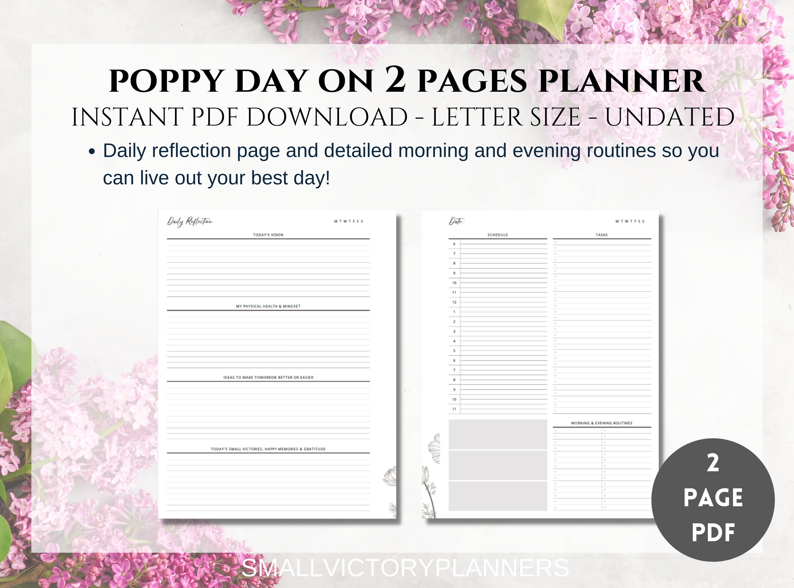 Poppy Day on 2 Pages Printable Planner DO2P Planner Daily - Etsy