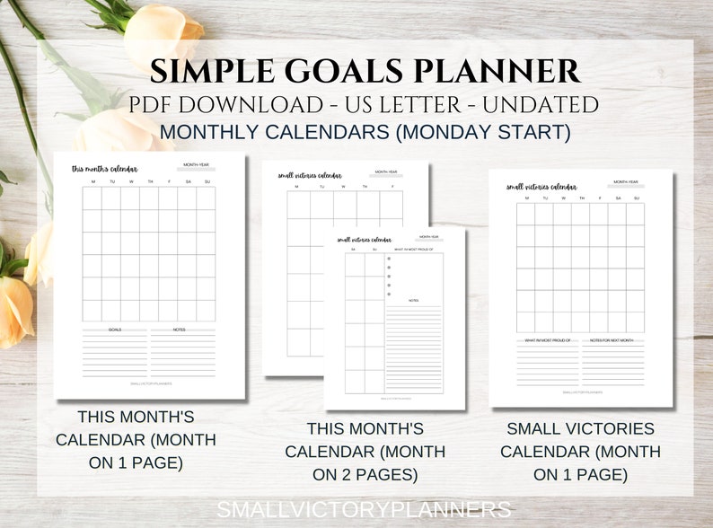 Simple Goals Planner | Minimalist Goal Setting Bundle | Undated ...