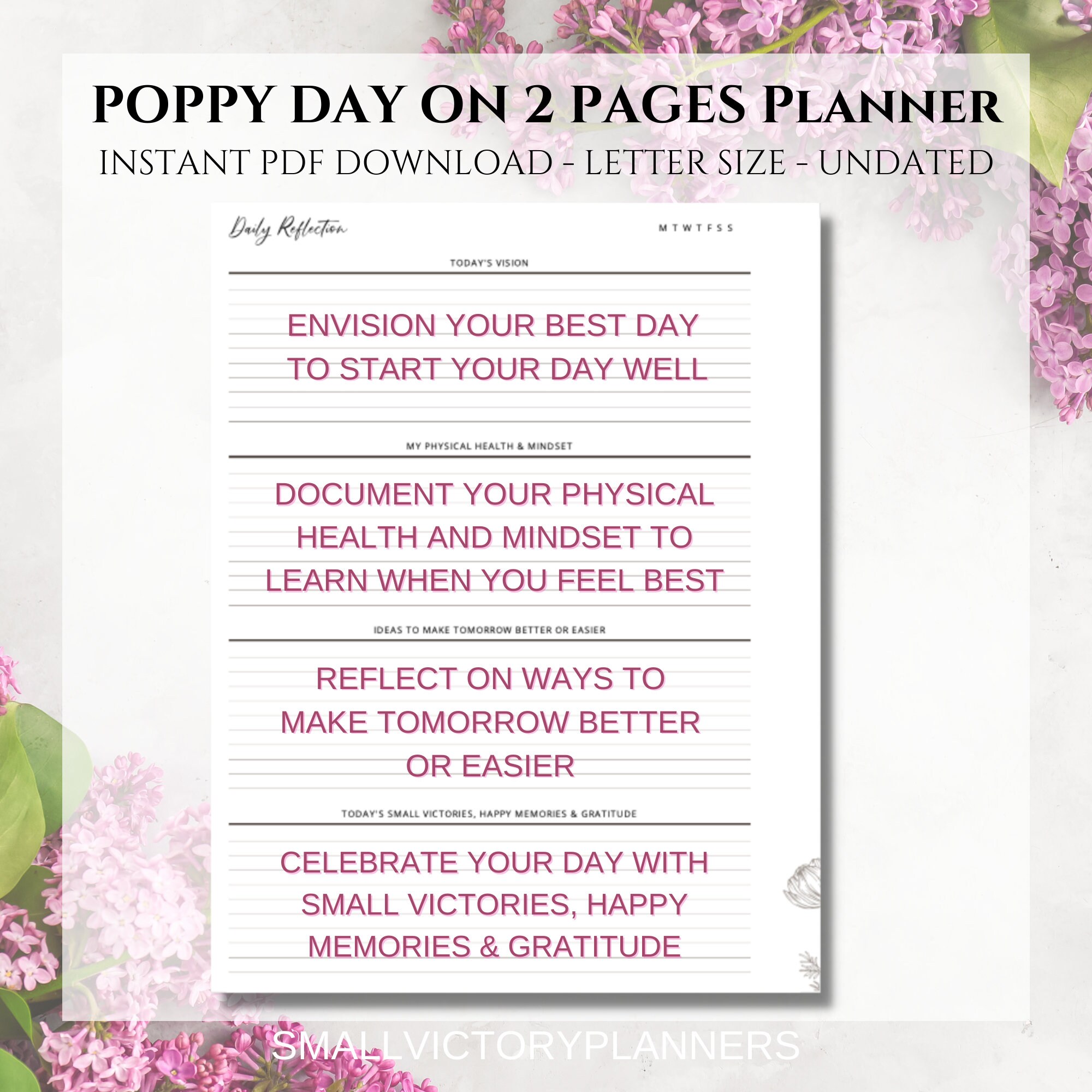 Poppy Day on 2 Pages Printable Planner DO2P Planner Daily - Etsy