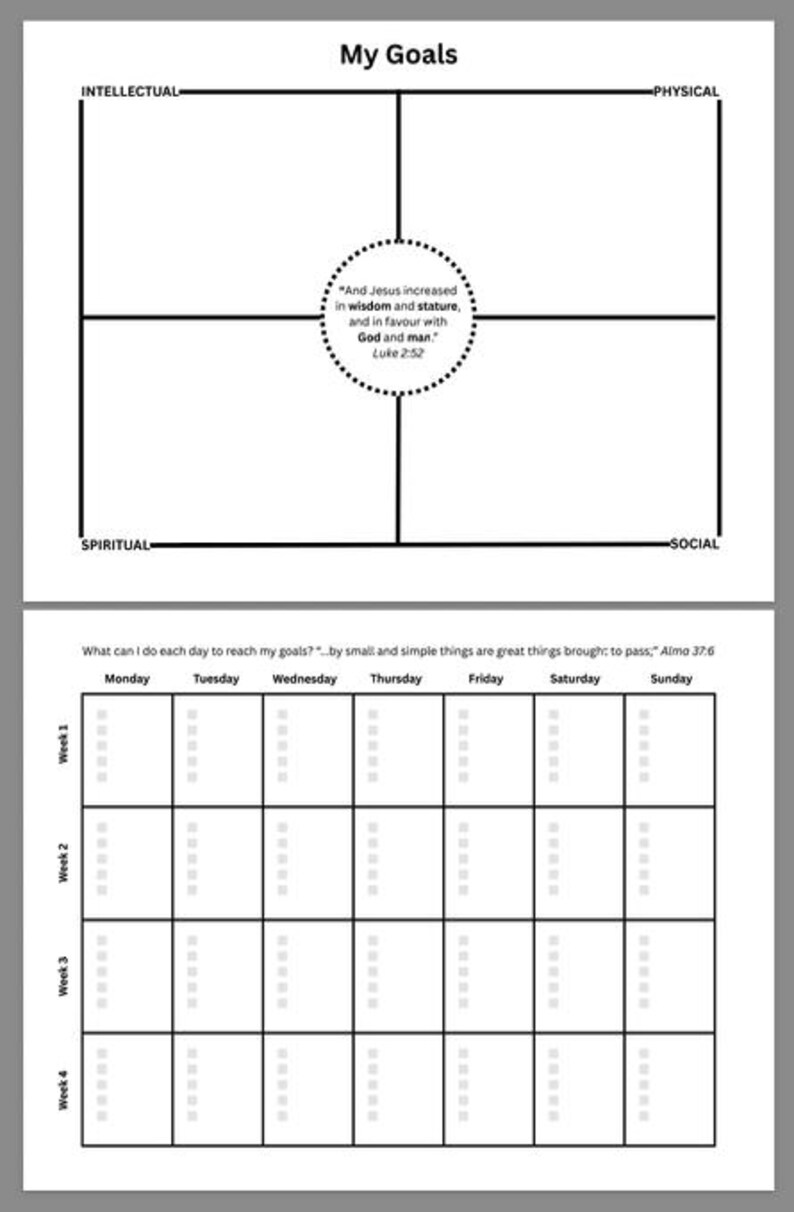 Printable LDS Goal Sheet for Children and Youth With Daily Goal Tracker ...
