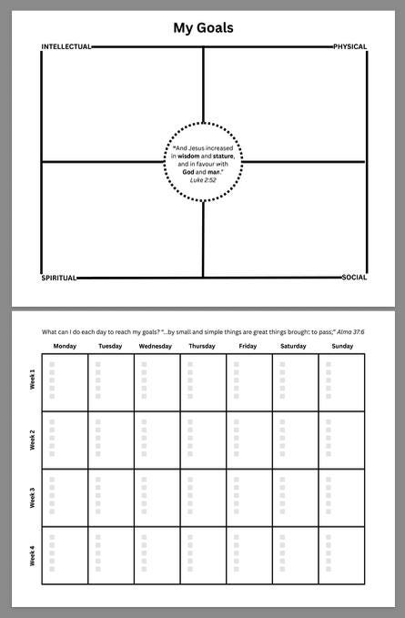 Printable LDS Goal Sheet for Children and Youth With Daily Goal Tracker ...