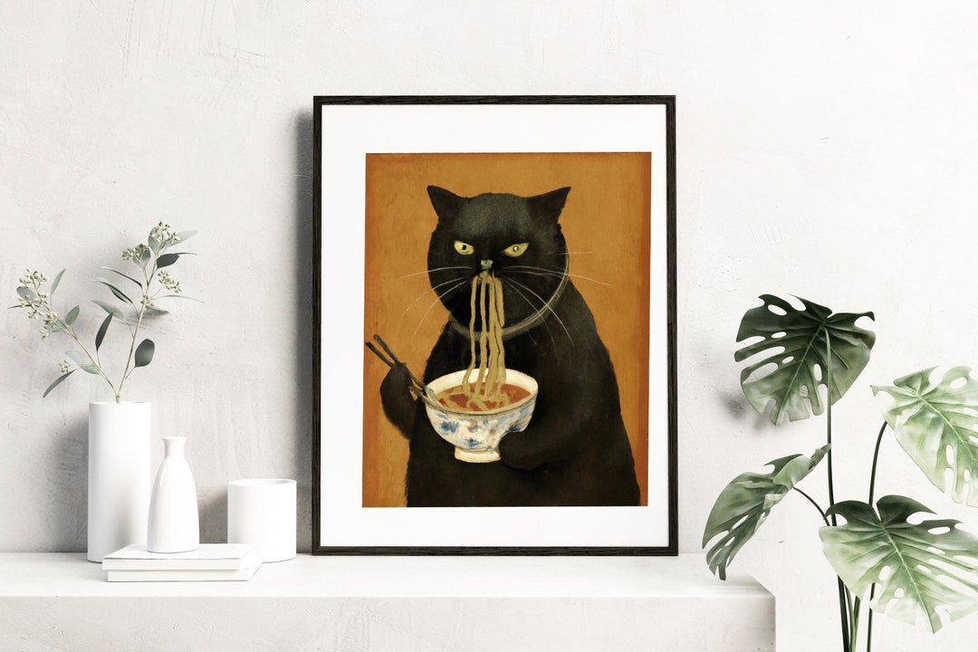 Renaissance Cat Series: Black Noodle Cat Color Print - Etsy